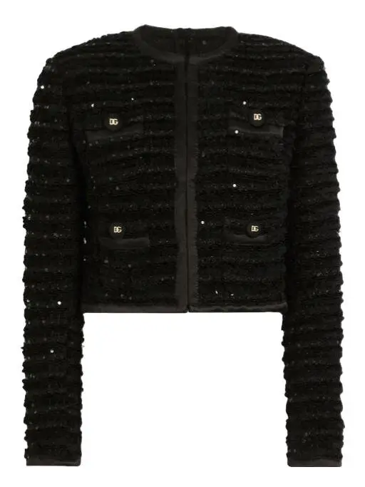 Dolce & Gabbana Embellished Sequined Tweed Jacket - Black