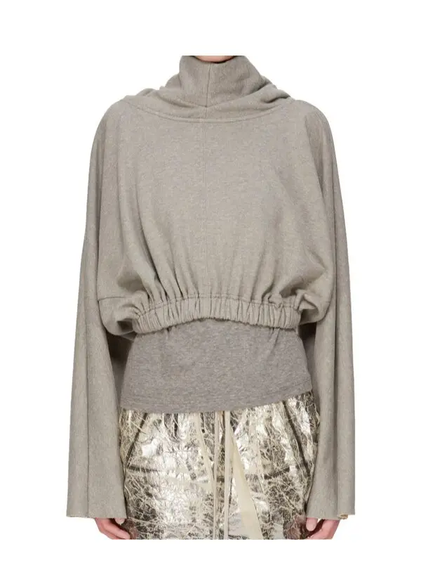 Rick Owens Cropped Drawstring Hoodie - Mixed Gray