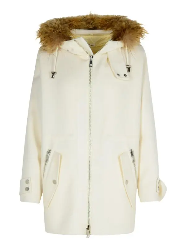 P.a.r.o.s.h Hooded Coat With Fur Trim - Cream