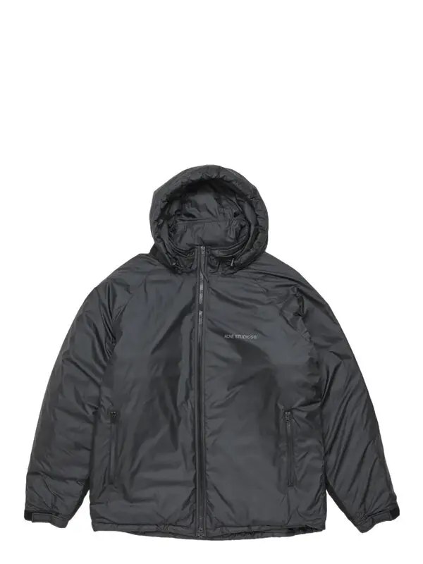 Acne Studios Hooded Down Jacket With Logo Print - Black