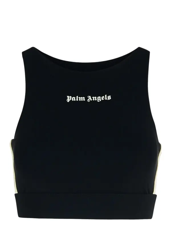 Palm Angels Logo Embroidered Cropped Top - Black
