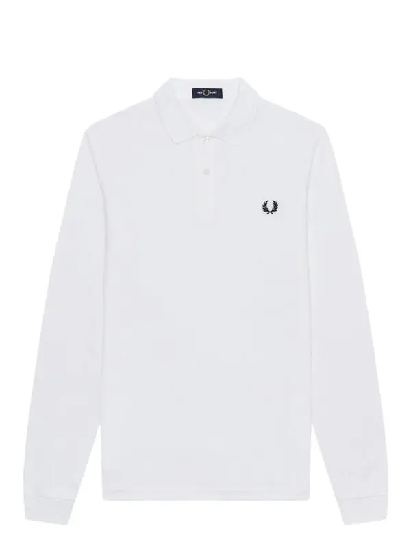Fred Perry Logo Embroidered Long-sleeved Polo Shirt - White