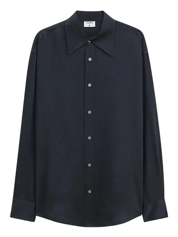 Filippa K Crinkle Shirt With Button-front And Cuffed Sleeves - Black