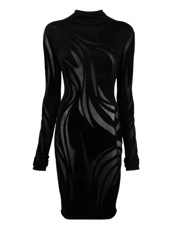 MUGLER Sheer Chenille Minidress - Black