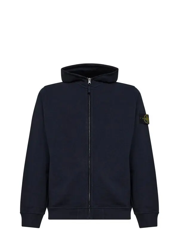 Stone Island Logo Patch Zipped Hoodie - Blue