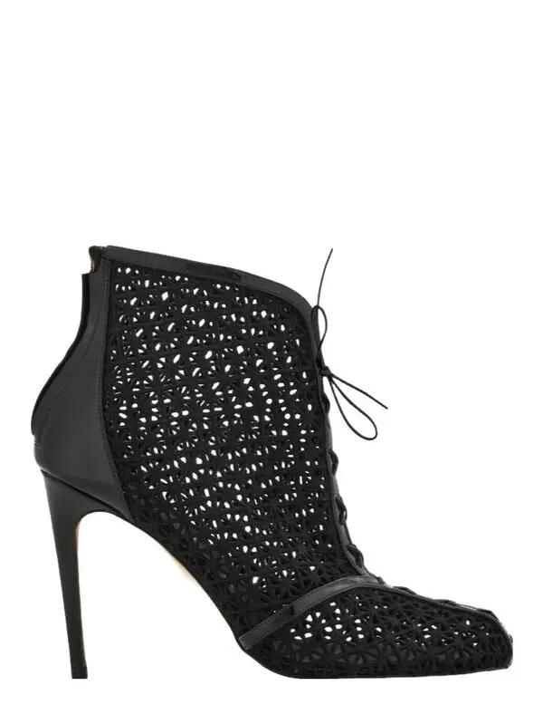 FERRAGAMO Macramé Lace-up Stiletto Ankle Boots - Black