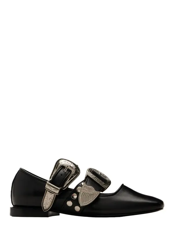 Toga Square Toe Ballerinas With Pin-buckle Straps - Black