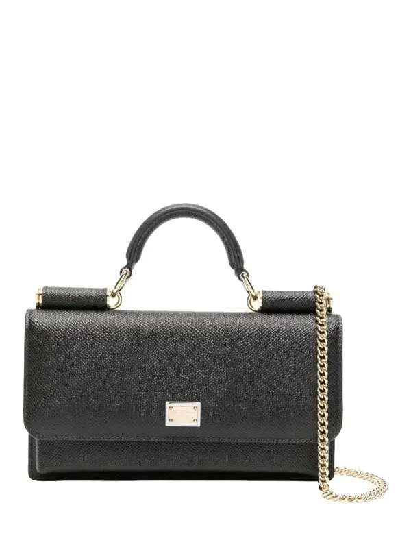 Dolce & Gabbana Logo Plaque Foldover Top Clutch Bag - Black