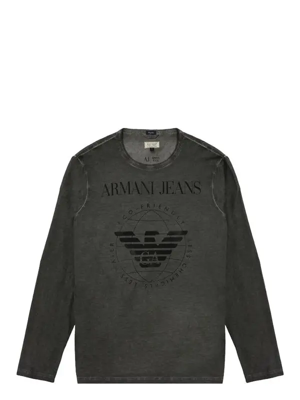 Emporio Armani Dark Gray Logo Printed Long-sleeved T-shirt - Black