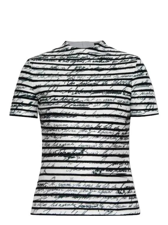 Balmain Striped Love Letter Top With High Collar And Short Sleeves - Black