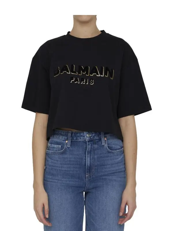 Balmain Logo-print Cropped T-shirt - Black