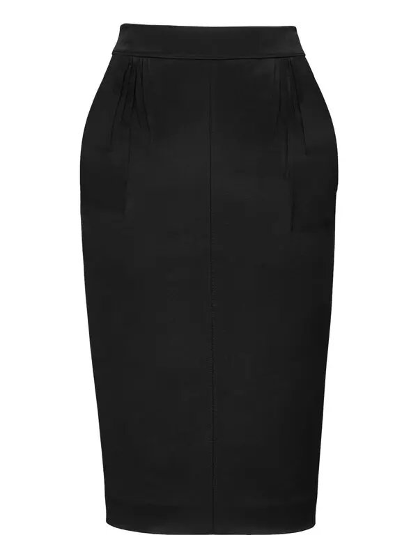 Saint Laurent Cassandre Satin Pencil Skirt - Black
