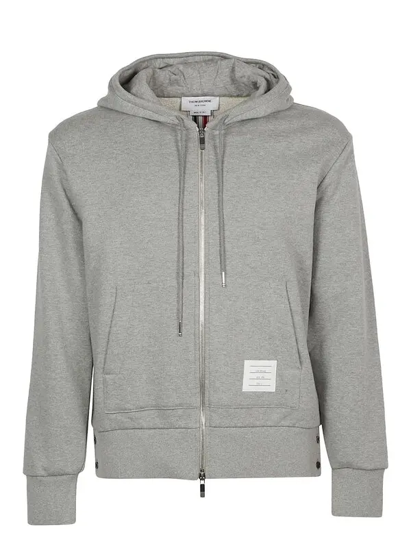Thom Browne Rwb Stripe Zip-up Hooded Jacket - Light Gray