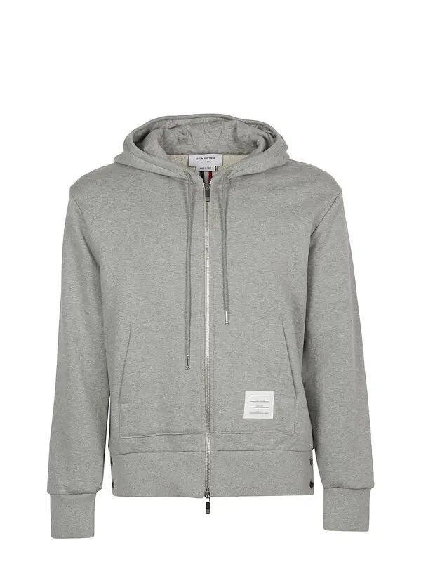 Thom Browne Rwb Stripe Zip-up Hooded Jacket - Light Grey