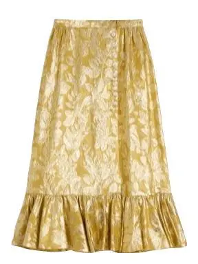 Valentino Garavani Jacquard Leaflet Midi Skirt With Pleated Design - Ochre