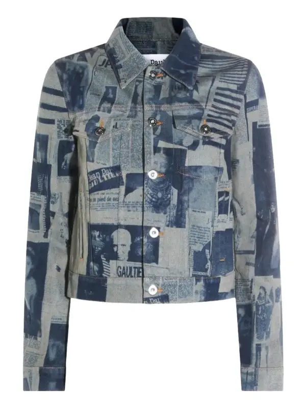 JEAN PAUL GAULTIER Newspaper Print Denim Jacket - Indigo/beige