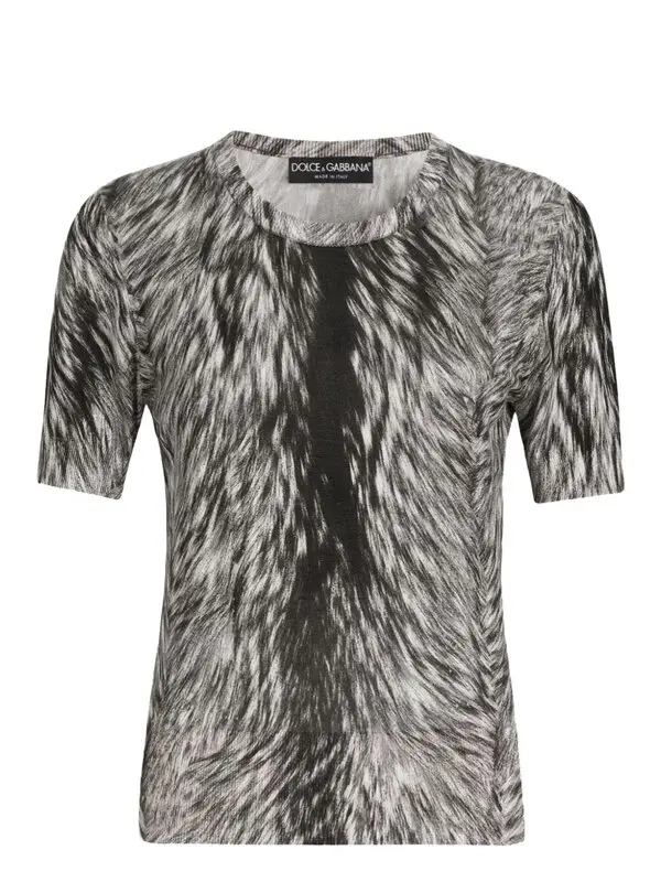 Dolce & Gabbana Fur-print Round Neck Short Sleeve Top - Grey