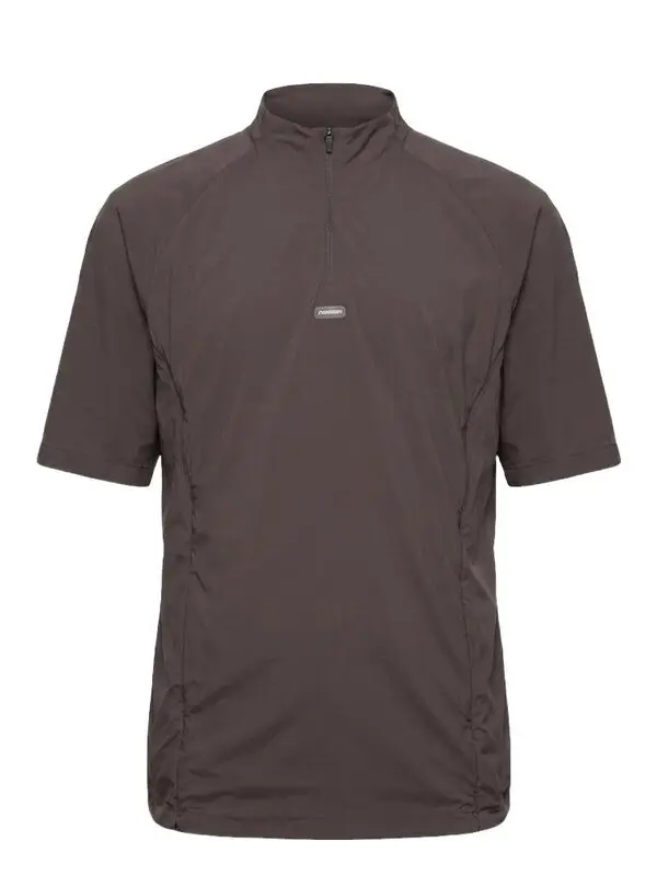 AMOMENTO Stand Collar Zip T-shirt - Brown