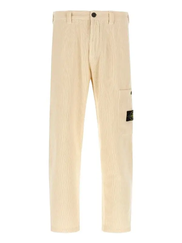 Stone Island Logo Patch Corduroy Cargo Pants - Ivory