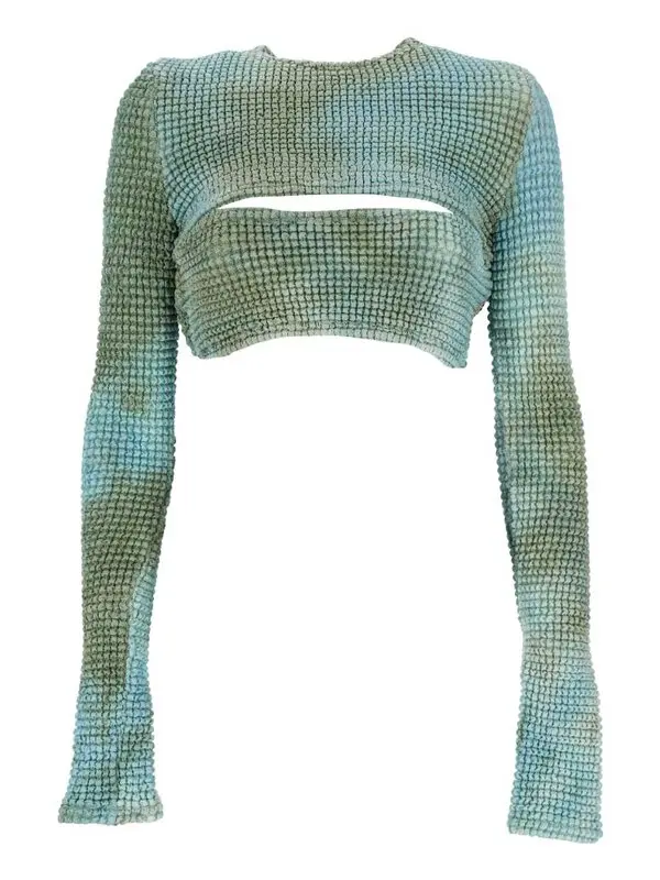 Off-White Double Cut-out Long-sleeved Top - Green