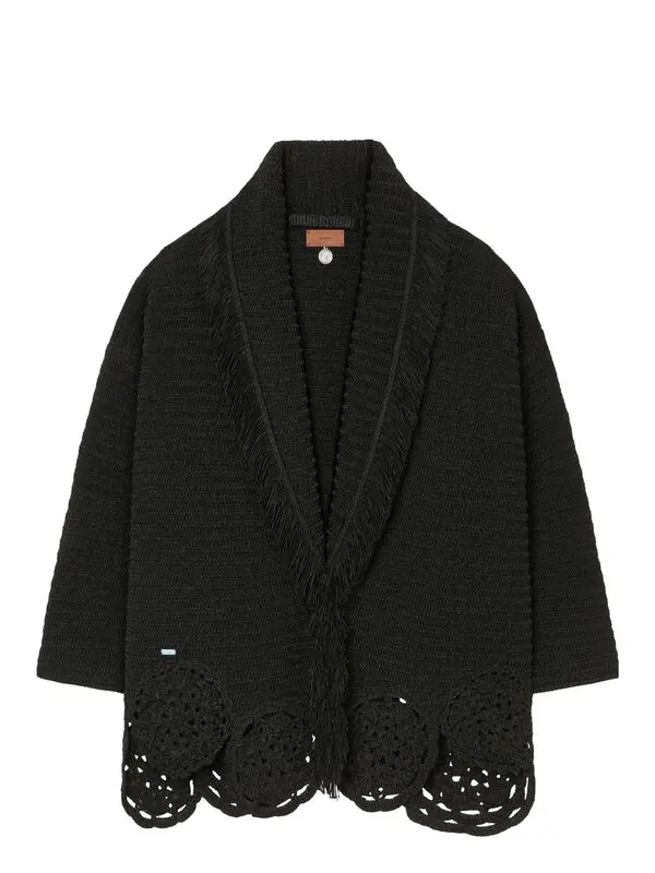 Alanui Long-sleeved Knitted Cardigan With Tassels And Cutout Details - Black