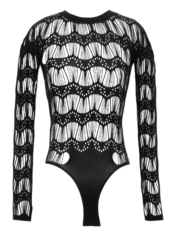Saint Laurent Ladder-knit Crewneck Bodysuit - Black