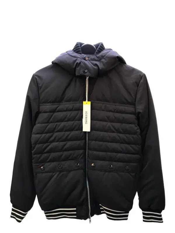Iceberg Hooded Down Jacket With Quilted Details - Black
