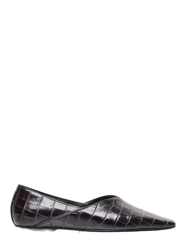 TOTEME The Everyday Pointed-toe Flats In Embossed Croc Effect - Dark Brown