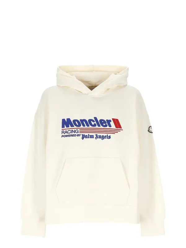 Moncler X Palm Angels Racing Logo Cotton Hoodie - White