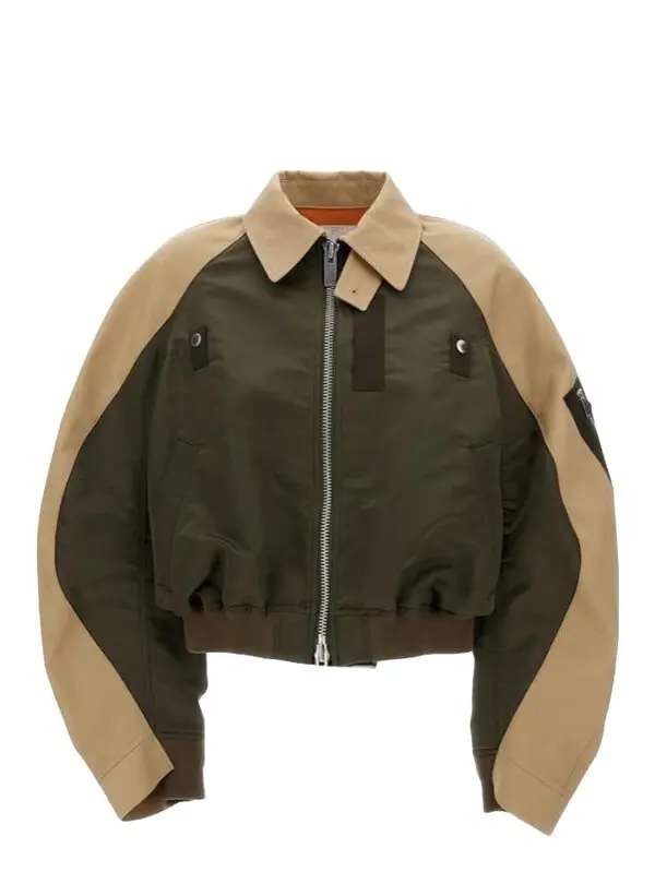 Sacai Chino Panelled Bomber Jacket - Green Beige