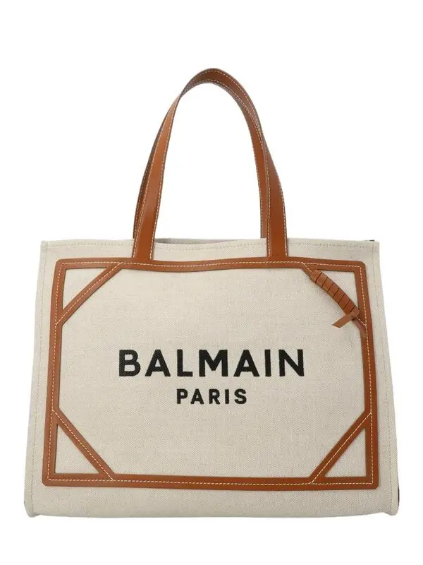 Balmain B-army Canvas Tote Bag With Leather Details - Nude
