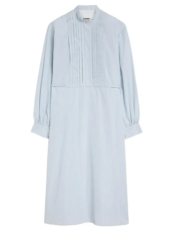 JIL SANDER Long-sleeve Midi Shirt Dress With Pleated Sleeves - Blue
