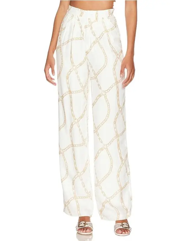 ANINE BING Chain Link Print Wide Leg Trousers - White