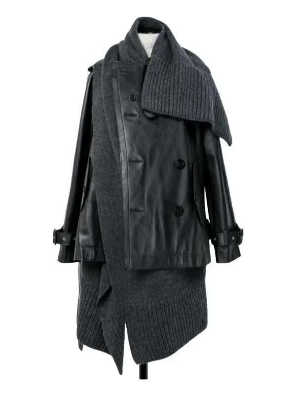 Sacai Leather X Wool Knit Jacket - Black Gray