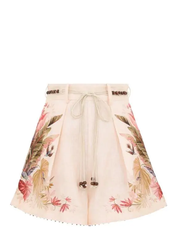 Zimmermann Ascension Tuck Palm Floral Printed Shorts - Cream Palm Fragrance