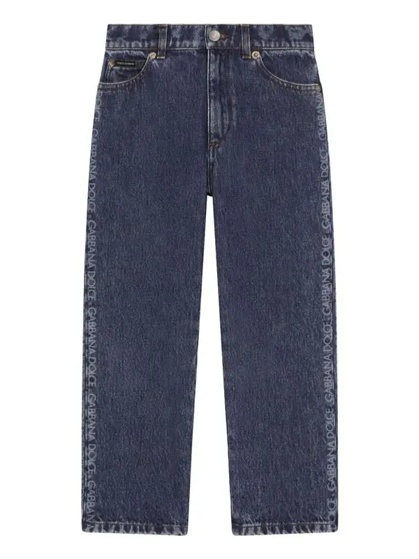 Dolce & Gabbana Logo Plaque Straight Leg Jeans - Navy Blue