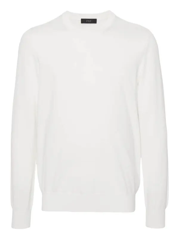 FAY Ribbed Crew Neck Knitwear - White