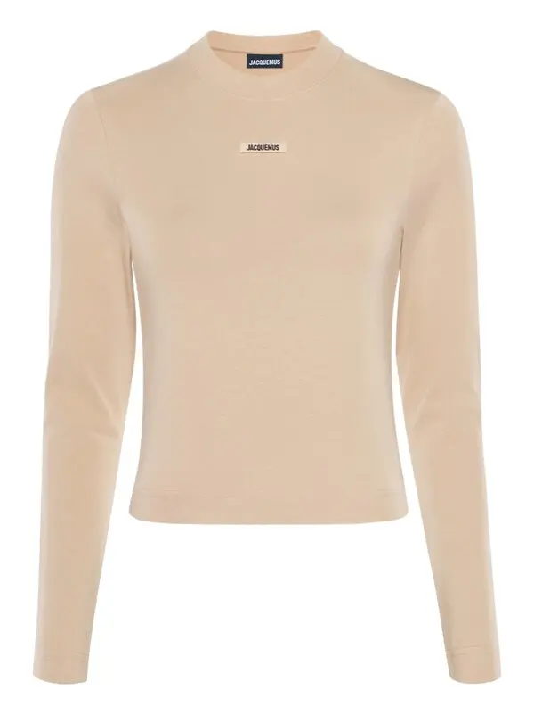 Jacquemus Ribbed Logo Patch Long Sleeve Top - Nude