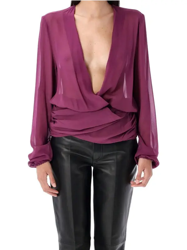 Attico The Georgette Wrap Blouse - Black