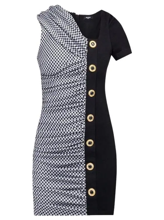 Balmain Asymmetrical Houndstooth Dress - Black