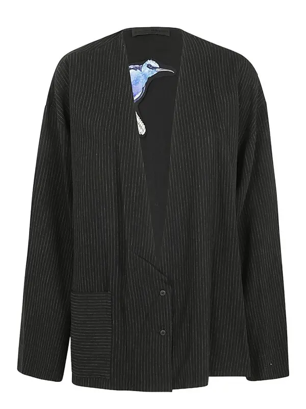 MARIA CALDERARA Pinstripe Open Jacket - Black