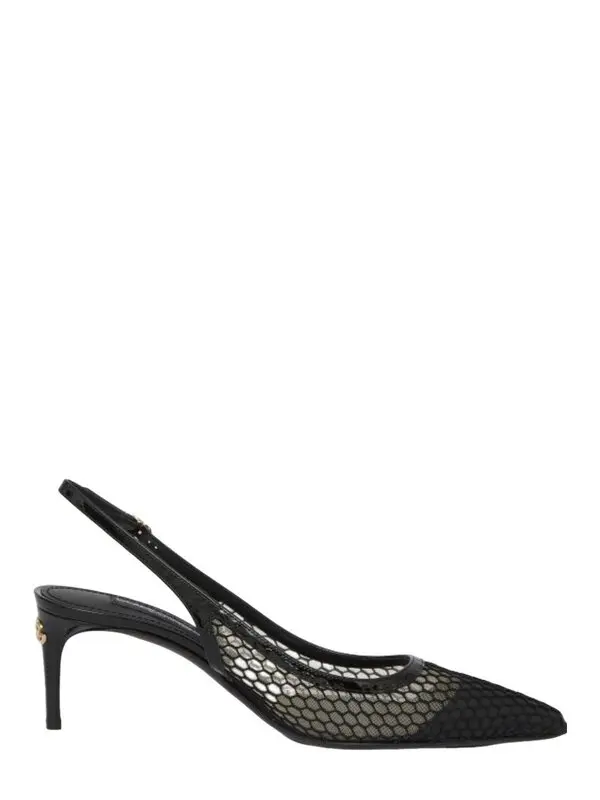 Dolce & Gabbana Fishnet Pointed Toe Slingback Pumps - Black