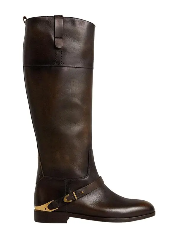 GOLDEN GOOSE Charlie Buckle-detailed Boots - Dark Brown/beige
