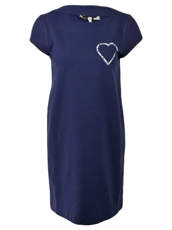 Moschino Heart Embellished Short Sleeve Dress - Blue