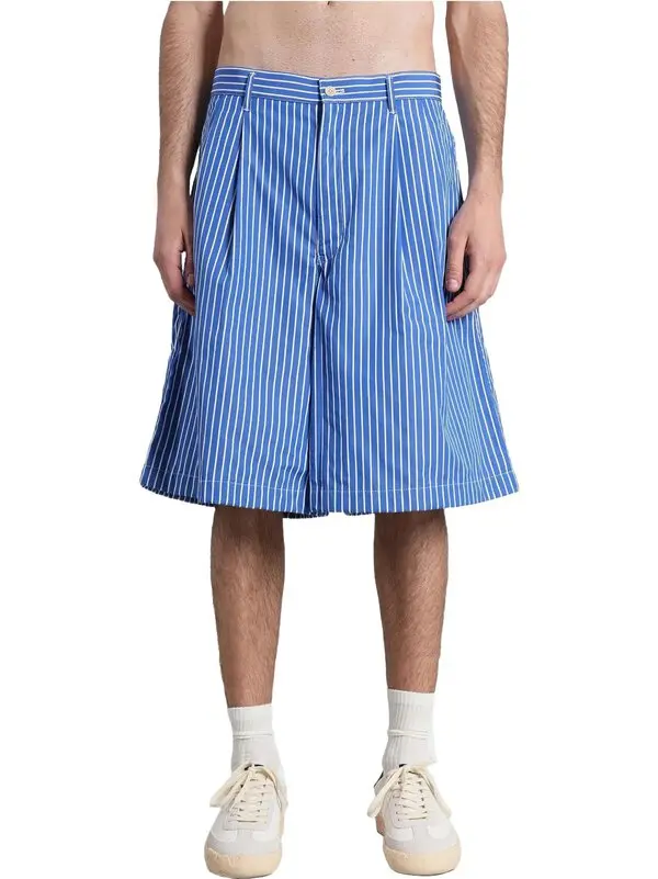 Comme Des Garçons Striped Pleated Shorts - Blue