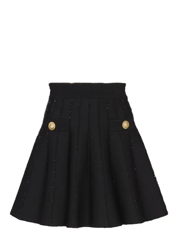 Balmain Sparkly Flared Knit Skirt - Black