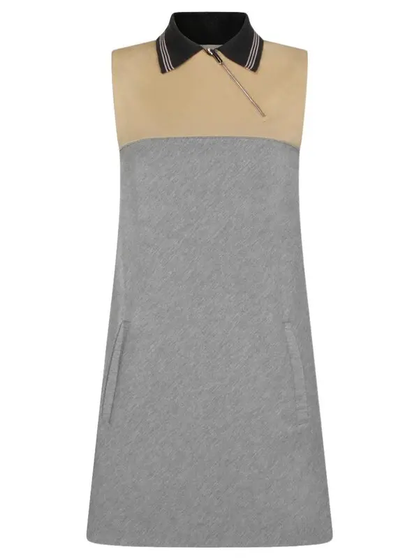 Miu Miu Sleeveless Shirt Dress With Zip Fastening And Pockets - Gray/camel