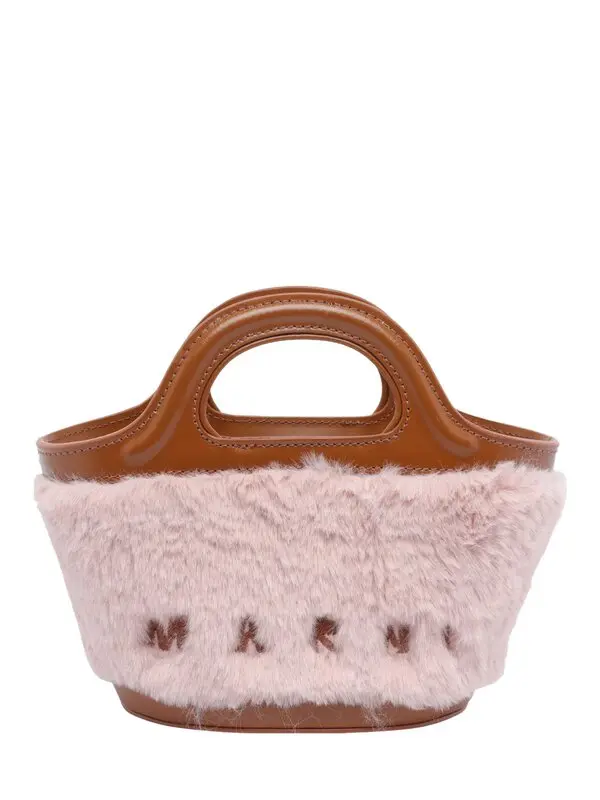 Marni Micro Bag With Faux Fur Trim - Nude
