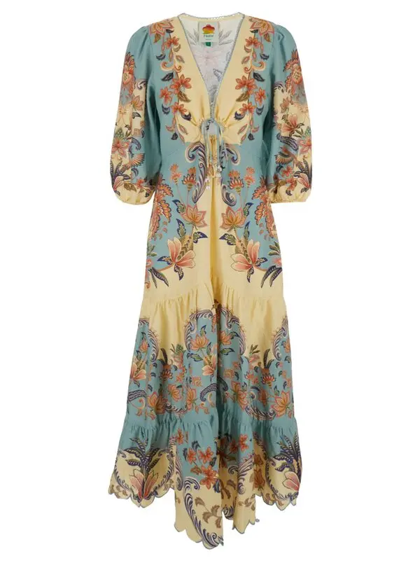 Farm Rio Floral Print V-neck Dress - Multicolor