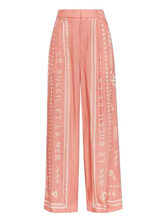 Balmain Pleated Printed Wide-leg Trousers - Pink